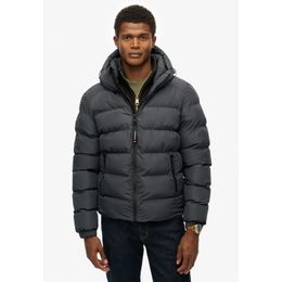 Steppjacke Superdry "HOODED SPORTS PUFFER JACKET", Herren, Gr. L, ebony, ebony, Web, Obermaterial: 100% Polyester, unifarben, relaxed fit, Jacken