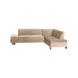 58 aufm Kessel ECKSOFA mit Ottomane rechts Kaye Bezug Samtvelours Buche nussbaum dunkel / sand | Gr.: onesize