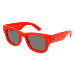 Ray-Ban 0RB4940 WAYFARER PUFFER | Unisex-Sonnenbrille | Fassung: Vollrand, Quadratisch, Kunststoff, Rot | Glasfarbe: Grau