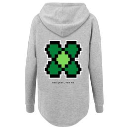 F4NT4STIC Oversized Hoodie Silvester Happy New Year Pixel Kleeblatt in grau | Gr.: S