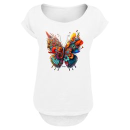 F4NT4STIC Long Cut T-Shirt Schmetterling Blumen in wei&szlig; | Gr.: S