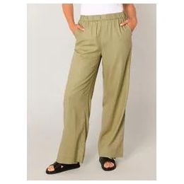 Leinenhose Base Level "Yul", Damen, Gr. 40, N-Gr, soft army, Web, Obermaterial: 55% Leinen, 45% Viskose, unifarben, l&auml;ssig geschnitten lang, Hosen, Sommerhose mit elastischem Bund