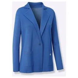 Jacquardstrickjacke CREATION L PREMIUM, Damen, Gr. 40, blau (royalblau), 100% Schurwolle, unifarben, Strickjacken