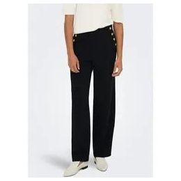 Schlupfhose Only "ONLRINA BUTTON PANT JRS NOOS", Damen, Gr. L (40), L&auml;nge 32, schwarz (schwarz detail:gold buttons), Jersey, Obermaterial: 95% Polyester, 5% Elasthan, unifarben, regular fit lang, Hosen Schlupfhose, mit Knopf-Details