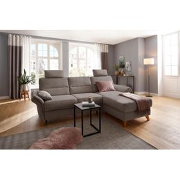 Ecksofa Home Affaire "Westerland L-Form", braun (latte), B:252cm H:90cm T:162cm, 100% Polyester, Sofas, Ecksofa, Federkern-Polsterung, wahlweise mit Bettfunktion, Bettkasten