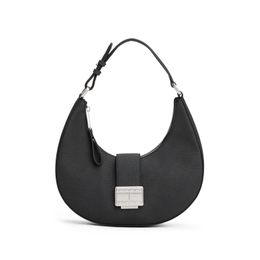 Schultertasche Tommy Jeans "TJW CRUSH SHOULDER BAG", Damen, Gr. B/H/T: 25,5cm x 22,2cm x 6,5cm, schwarz, Lederimitat, Taschen Schultertasche, Damen Hobo, Umhängetasche, Tragetasche mit Logo-Schmuckelement