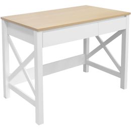 Schreibtisch Home Affaire "Silba", wei&szlig; (wei&szlig;, eichefarben, wei&szlig;, eichefarben), B:100cm H:76cm T:50cm, Tische, Schreibtisch, 2 Schubladen, Landhausstil, Home Office, Breite 100 oder 140 cm
