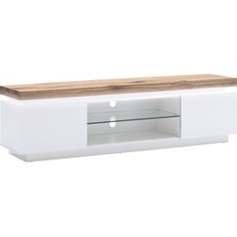 Lowboard MCA furniture "Romina", weiß (weiß matt), B:175cm H:49cm T:40cm, MDF, Massivholz, Sideboards, mit LED Beleuchtung weiß dimmbar, inkl. Fernbedienung