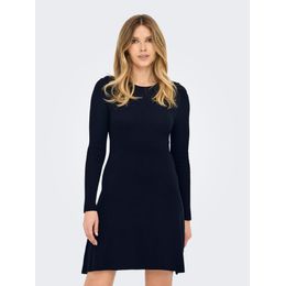 Midikleid Only "ONLMILA SL BUTTON O-NECK DRESS EX KNT", Damen, Gr. M (38), N-Gr, blau (night sky), Strick, Obermaterial: 80% Viskose, 20% Nylon, unifarben, slim fit knielang, Rundhals, Kleider, Sommerkleid
