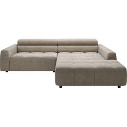 Ecksofa 3C CANDY "Denver auch mit Cord- und Easy care-Bezug, Kopfteilverstellung L-Form", grau (taupe), B:258cm H:68cm T:217cm, 88% Polyester, 12% Polyacryl, Sofas, Ecksofa, wahlweise. mit motorischer Sitztiefenverstellung