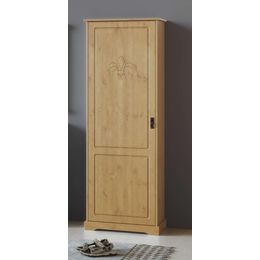 Garderobenschrank Home Affaire "Lille Mehrzweckschrank Breite/Höhe: 67/187 cm", beige (natur), B:67cm H:187cm T:37cm, Massivholz, Schränke, aus massiver Kiefer, mit schöner Lilien-Fräsung, Jugendstil-Griffe