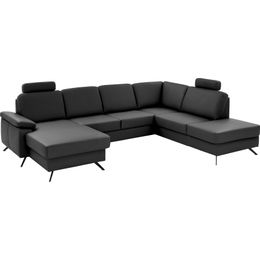Wohnlandschaft DIE PLANBAR "PN-EM15047 U-Form, mit Kopfstützen", grau (anthrazit), B:309cm H:104cm T:235cm, Sofas, Echtleder, wahlweise mit Bettfunktion u. Stauraum