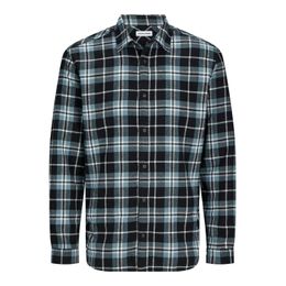 Jack & Jones PlusSize Langarmhemd "JJJOSHUA FALL FLANNEL SHIRT LS PLS", Herren, Gr. 5XL, N-Gr, blau (goblin blau), Web, Obermaterial: 60% Baumwolle, 40% Polyester, JACK & JONES PLUSSIZE, unifarben, slim fit, 2-Knopf-Manschette, Hemden
