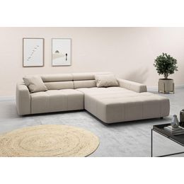 Ecksofa 3C CANDY "Denver auch mit Cord- und Easy care-Bezug, Kopfteilverstellung L-Form", grau (taupe), B:258cm H:68cm T:217cm, 100% Polyester, Sofas, Ecksofa, wahlweise. mit motorischer Sitztiefenverstellung