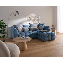 Big-Sofa s.Oliver "COBBO 3-Sitzer Design-Sofa Bubble-Optik, Ma&szlig;e B/T/H: 259/126/104 cm", blau, B:259cm H:104cm T:126cm, 100% Polyester, Sofas, Big-Sofa, mit vielen Kissen, moderne Steppung und hoher Sitzkomfort