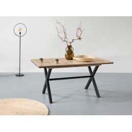 Esstisch Hela, braun (artisan eiche, schwarz, artisan eiche), B:160cm H:76cm T:90cm, Tische, Esstisch, ausziehbar 160-200 cm