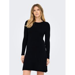 Midikleid Only "ONLMILA SL BUTTON O-NECK DRESS EX KNT", Damen, Gr. S (36), N-Gr, schwarz, Strick, Obermaterial: 80% Viskose, 20% Nylon, unifarben, slim fit knielang, Rundhals, Kleider, Sommerkleid