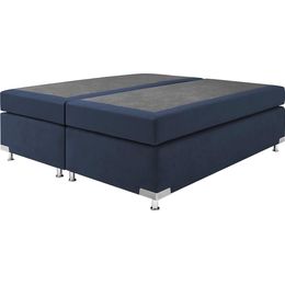 Boxspringbett "Holland", blau (navy), B:202cm L:201cm, Microvelours (100% Polyester), Westfalia Schlafkomfort, Komplettbetten, Boxspringbett, ohne Kopfteil, frei im Raum stellbar