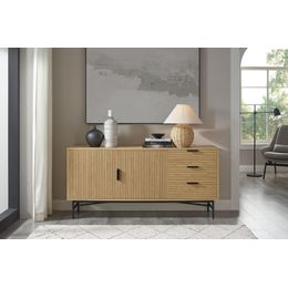 Sideboard Salesfever "Visby Stilvolle Kommode für mehr Stauraum", beige (natur, schwarz), B:160cm H:75cm T:40cm, Furnier, MDF, Metall, Sideboards, Kommode, Eiche Echtholzfurnier, Breite 160 cm
