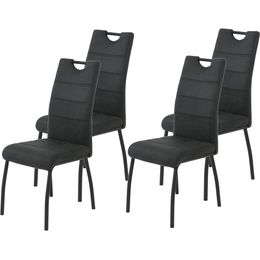 4-Fußstuhl Hela "PETRA", schwarz (vintage anthrazit, schwarz, schwarz), B:43cm H:99cm T:61cm, 100% Polyester, Stühle, Vierfußstuhl; Vintage Optik; mit Griff; Rundrohrgestell