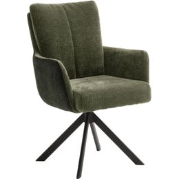 Esszimmerstuhl MCA furniture "MALIA", grün (olive, schwarz matt lackiert), B:61cm H:90cm T:67cm, Polyester, Stühle, (Set, 2 Stck), 360 drehbar, Taschenfederkern, Sitzhöhe ca. 49 cm