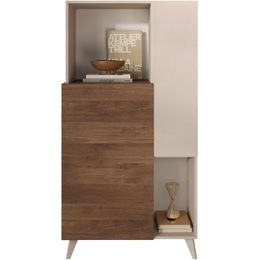 Highboard Inosign "Monaco Höhe 154 cm, Stauraumschrank mit 2 Türen (4 Fächer) und 2 offen", weiß (cashmere, mercure nb holzstruktur), B:81cm H:154cm T:42cm, Sideboards, Hohe, schmale Kommode – sanftes Schließen, edles Design, viel Platz