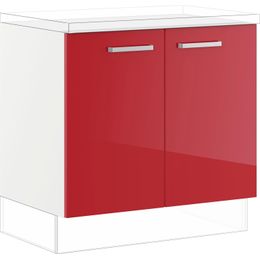 Spülenunterschrank IMPULS KÜCHEN ""Turin", Breite/Höhe: 90/72,3 cm", rot (rot hochglanz), B:90cm H:72,3cm T:57,9cm, Holzwerkstoff, Schränke, Küchenunterschrank, vormontiert, mit Drehtüren