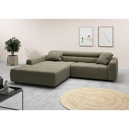 Ecksofa 3C CANDY "Denver auch mit Cord- und Easy care-Bezug, Kopfteilverstellung L-Form", gr&uuml;n (oliv), B:258cm H:68cm T:217cm, 100% Polyester, Sofas, Ecksofa, wahlweise. mit motorischer Sitztiefenverstellung