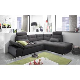 Ecksofa ED EXCITING DESIGN "Jakarta L-Form", schwarz, B:260cm H:103cm T:219cm, Lederl.: 40% Polyurethan, 40% Polyvenylchlorid; 20% Polyester;Sumatra: 100% Polyester, Sofas, Ecksofa, mit Bettfunktion, Armteilverstellung, Kopfst&uuml;tzen & 2 Nierenkissen