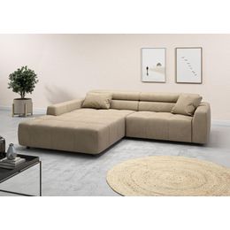 Ecksofa 3C CANDY "Denver auch mit Cord- und Easy care-Bezug, Kopfteilverstellung L-Form", beige (sand), B:258cm H:68cm T:217cm, 95% Polyester, 5% Nylon, Sofas, Ecksofa, wahlweise. mit motorischer Sitztiefenverstellung
