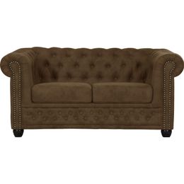 Chesterfield-Sofa Home Affaire "Rysum", braun (cognac), B:148cm H:72cm T:86cm, Luxus-Microfaser Lederoptik (100% Polyester), Sofas, Chesterfield-Optik, in 2 Bezugsqualitäten