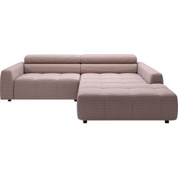 Ecksofa 3C CANDY "Denver auch mit Cord- und Easy care-Bezug, Kopfteilverstellung L-Form", rosa, B:258cm H:68cm T:217cm, 88% Polyester, 12% Polyacryl, Sofas, Ecksofa, wahlweise. mit motorischer Sitztiefenverstellung