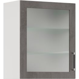 Glashängeschrank IMPULS KÜCHEN ""Prag", Breite/Höhe: 50 oder 60/72,3 cm", grau (beton, optik schiefer dunkelgrau), B:60cm H:72,3cm T:34,2cm, Dekorfolie, Glas, Holzwerkstoff, Schränke, vormontiert, mit Glasdrehtür, mit verstellbarem Glasfachboden