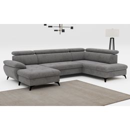 Wohnlandschaft COTTA "Hudson U-Form", grau (mouse), B:324cm H:100cm T:207cm, Sofas, Wohnlandschaft, mit Kopfteilverstellung, wahlweise mit Bettfunktion & Bettkasten