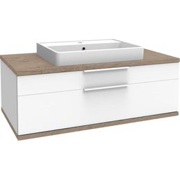 Waschtisch Welltime "Belmont", beige (korpus und front wei&szlig; matt, abdeckplatte und unterteil waschtischunterbau optik nature oak, wei&szlig; matt, abdeckplatte und unterteil waschtischunterbau optik nature oak), B:110cm H:51,4cm T:50cm, Waschtische, Waschtisch