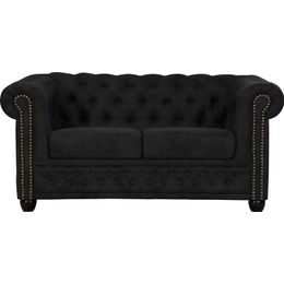 Chesterfield-Sofa Home Affaire "Rysum", grau (anthrazit), B:148cm H:72cm T:86cm, Luxus-Microfaser Lederoptik (100% Polyester), Sofas, Chesterfield-Optik, in 2 Bezugsqualitäten