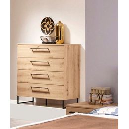 Kommode Inosign "Sardinia, Sideboard mit 4 Schubkästen, B/T/H: 91x92,5x42cm", braun (dekor artisan eiche), B:91,5cm H:92,5cm T:42cm, Spanplatte, Sideboards, Schubladenkommode, mit 4 Schubladen, mit trendigen schwarzen Griffen und Metallfüße