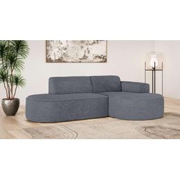Ecksofa OTTO HOME "ADELLA XL Design-Sofa mit Recamiere rechts/links, 263/159/76 cm", grau, B:263cm H:76cm T:159cm, 100% Polyester, Sofas, Ecksofa, L-Form XL mit Wellenunterfederung, runde Form, auch in Cord