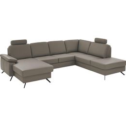 Wohnlandschaft DIE PLANBAR "PN-EM15047 U-Form, mit Kopfstützen", artischocke, B:309cm H:104cm T:235cm, Sofas, Echtleder, wahlweise mit Bettfunktion u. Stauraum