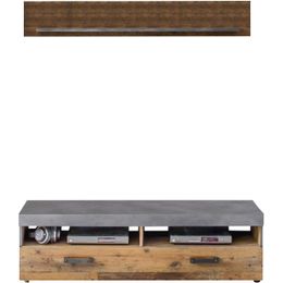 Wohnwand Inosign "Ilana", grau (graphit grau matera, old wood farben), B:139cm, Kastenmöbel-Sets, Komplettset bestehend aus: TV-Unterteil und Wandboard