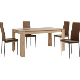 Essgruppe Home Affaire "Pluto", braun (eichefarben sägerau, cappuccino,), Sitzmöbel-Sets, moderne Tischgruppe, Tisch, 4 Stühle