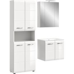 Badezimmer-Set Inosign, weiß hochglanz tiefzieh, B:135cm H:185cm T:46cm, MDF, Spanplatte, Kastenmöbel-Sets, Florenz, Badkombination 5-tlg,Weiß hochgl. inkl. Waschbecken+Bel.