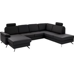 Wohnlandschaft DIE PLANBAR "PN-EM15047 U-Form, mit Kopfstützen", schwarz, B:309cm H:104cm T:235cm, Sofas, Echtleder, wahlweise mit Bettfunktion u. Stauraum