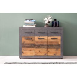Kommode Inosign "Ilana", grau (graphit grau matera), B:117cm H:86cm T:37cm, Kunststoff, Sideboards, Kommode mit 3 Türen & 3 Schubladen - (B/T/H) 117/37/86 cm