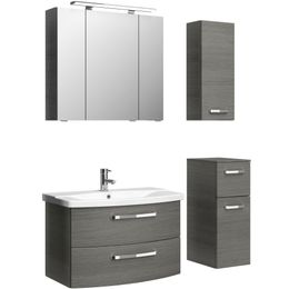 Badm&ouml;bel-Set SAPHIR "Serie 4010 4-teilig Keramik-Waschtisch mit LED-Spiegelschrank", grau (graphit struktur quer nachbildung), B:114cm H:200cm T:45cm, Spanplatte, Kastenm&ouml;bel-Sets, Badm&ouml;bel-Set, Badezimmer Set mit Unterschrank, H&auml;ngeschrank, inkl. T&uuml;rd&auml;mpfer