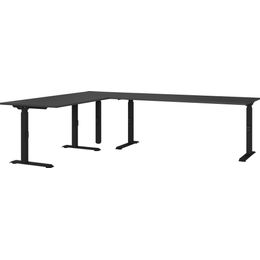 Schreibtisch Germania "Mailand", grau (graphit, schwarz, graphit), B:260cm H:91cm T:200cm, Tische, Schreibtisch, Mechanisch höheneinstellbarer Winkelschreibtisch mit einem Stützfuß