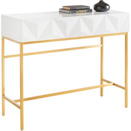 Sideboard LEONIQUE "Minfi, TOPSELLER, OTTOs Choice", weiß, B:110cm H:85cm T:50cm, Sideboards, in 3D-Optik, Konsolentisch mit goldfarbenem Metallgestell