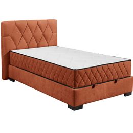 Boxbett ED EXCITING DESIGN "Nagol", braun (cognac), B:145cm L:214cm, 100% Polyester, Komplettbetten, mit Bettkasten, mit Wendematratze, erhältlich in verschiedenen Breiten