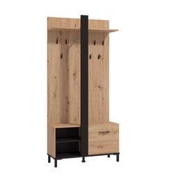 Kompaktgarderobe Inosign "Capitello Kompaktgarderobe, Flurgarderobe, Dielenschrank, Breite 90 cm", braun (artisan eiche), B:90cm H:191cm T:33cm, Kunststoff, MDF, Metall, Spanplatte, Schränke, Schuhschrank, Wandschrank, 8 Haken, Kleiderstange, in Artisan Eiche