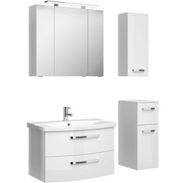 Badm&ouml;bel-Set SAPHIR "Serie 4010 4-teilig Keramik-Waschtisch mit LED-Spiegelschrank", wei&szlig; (wei&szlig; hochglanz), B:114cm H:200cm T:45cm, Spanplatte, Kastenm&ouml;bel-Sets, Badm&ouml;bel-Set, Badezimmer Set mit Unterschrank, H&auml;ngeschrank, inkl. T&uuml;rd&auml;mpfer
